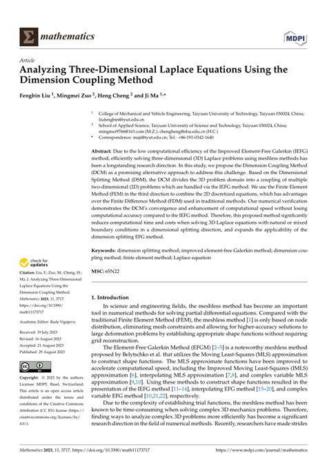 Pdf Analyzing Three Dimensional Laplace Equations Using The Dimension