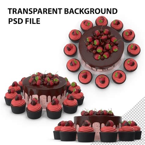 Premium Psd Strawberry Cake With Cupcakes Png
