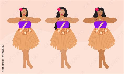 Illustration Of Women Performing Traditional Chamoru Dance Stock Vector