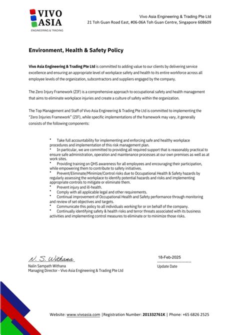 The Zero Injuries Framework Ehs Policy