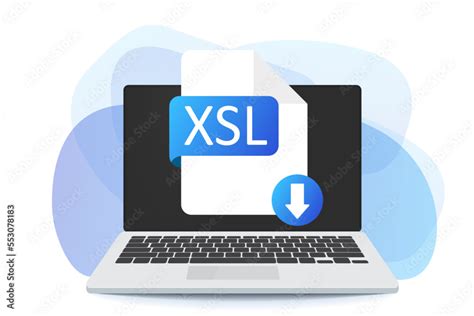 Download Xsl Button On Laptop Screen Downloading Document Concept Xsl Label And Down Arrow