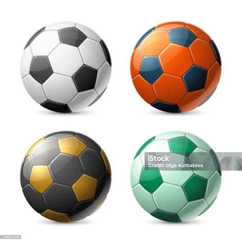 Vetores De Bolas De Futebol Coloridas Realistas Inventário De Esporte