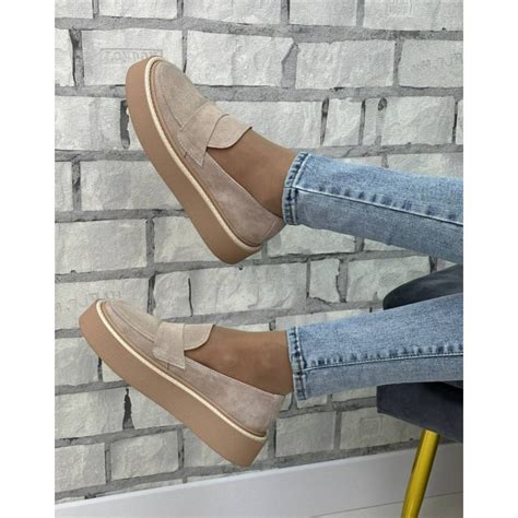 Жіночі туфлі лофери натуральна замша колір бежевий