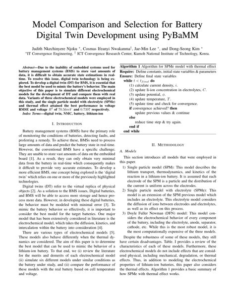 Pdf Model Comparison And Selection For Battery Digital Twin