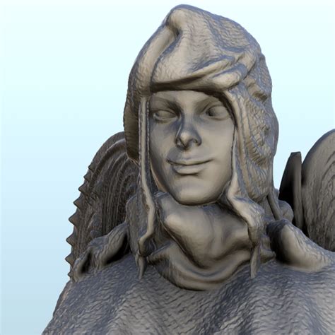 STL File Four Winged Fairy With Cape And Veil On Mushroom Base Nsfw