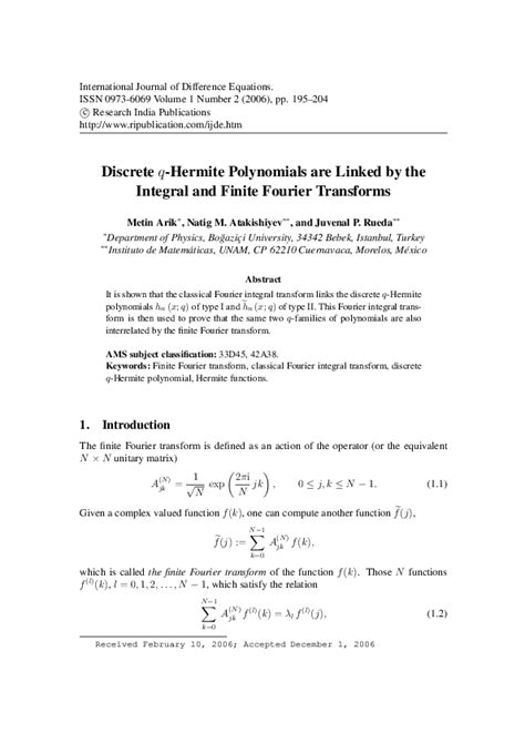 Pdf Discrete Q Hermite Polynomials Are Linked By The Integral And Finite Fourier Transforms
