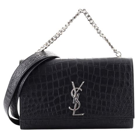 Saint Laurent Classic Monogram Shoulder Bag Crocodile Embossed Leather