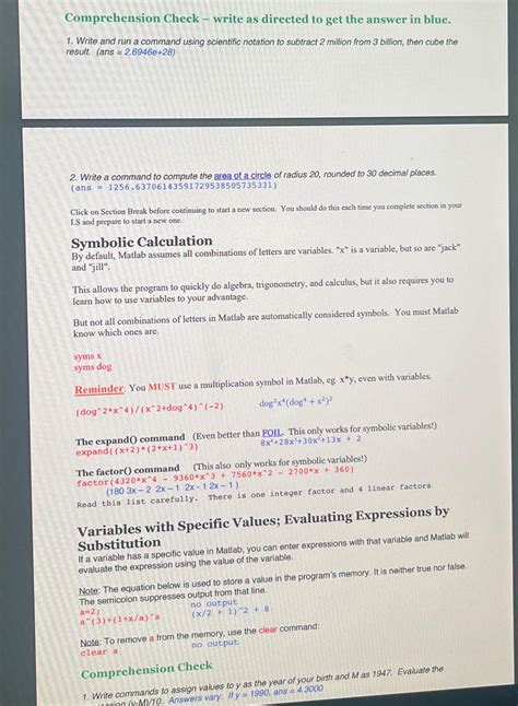 Solved Comprehension Check ﻿write As Directed To Get The