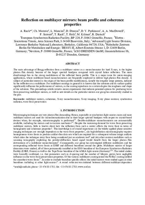 Pdf Reflection On Multilayer Mirrors Beam Profile And Coherence Properties