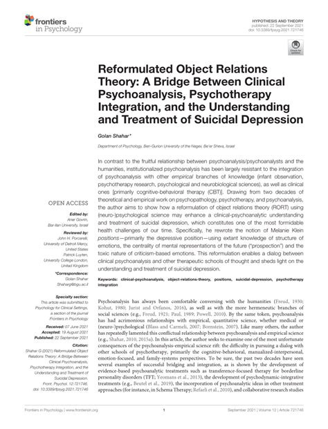 Pdf Reformulated Object Relations Theory A Bridge Between Clinical
