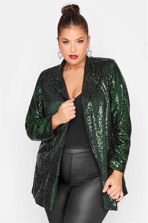 Curve Emerald Green Sequin Blazer Yours Clothing