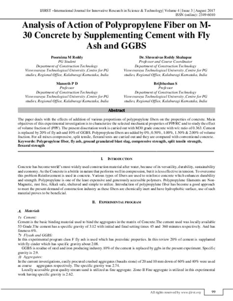 Pdf Analysis Of Action Of Polypropylene Fiber On M 30 Concrete By