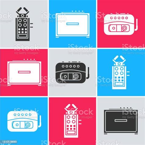 마이크 기타 앰프 및 음악 테이프 플레이어 아이콘을 설정합니다 벡터 Mp3 플레이어에 대한 스톡 벡터 아트 및 기타 이미지