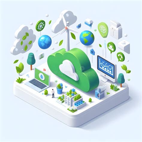 3d flat as cloud computing and green technology with eco friendly