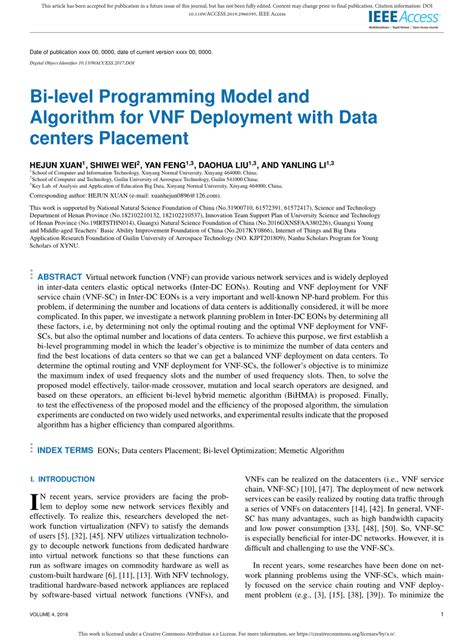 Pdf Bi Level Programming Model And Algorithm For Vnf Deployment With
