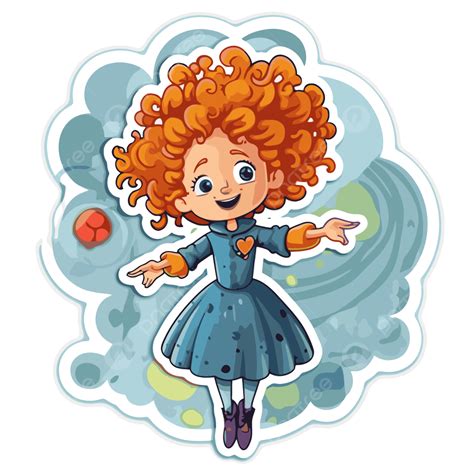 빨간 곱슬머리에 웃는 귀여운 소녀 벡터 일러스트 클립 아트 고립 된 만화 미스 Frizzle와 스티커 디자인 상표 Png 일러스트 및 벡터 에 대한 무료 다운로드