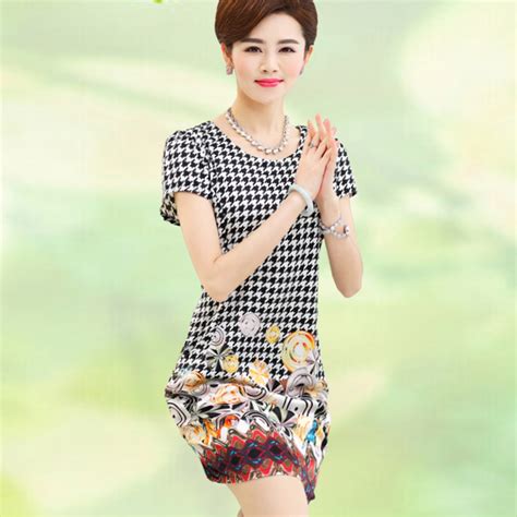 2015夏装新款中年真丝连衣裙千鸟纹印花大牌桑蚕丝大码复古女装 女装潮流前线8090