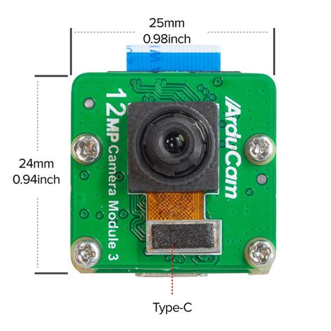Arducam 12mp Imx708 Usb C Uvc Fixed Focus Camera Module With Microphone