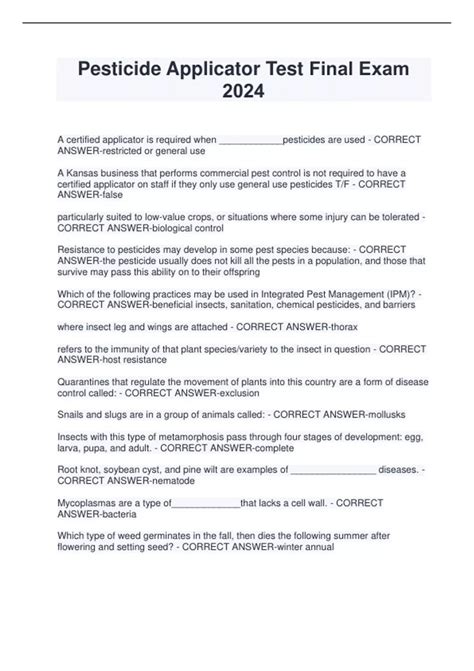 Package Deal For Pesticide Applicators Practice Exam With Correct