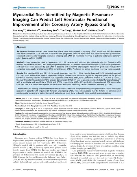 Pdf Myocardial Scar Identified By Magnetic Resonance Imaging Can Predict Left Ventricular