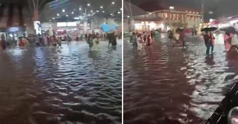 Lake Outside Pune Railway Station As Heavy Rains Cause Knee Deep