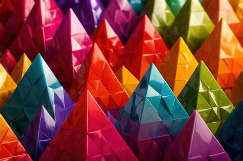 Abstract Raised D Triangle Pyramid Pattern In Rainbow Colorful Colors Background Premium AI