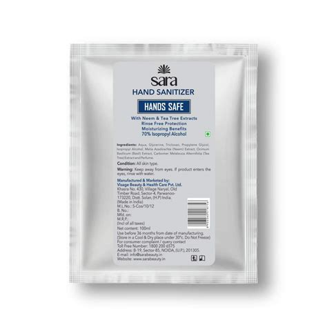 SARA SOUL OF BEAUTY Instant Hand Sanitizer Refill Sachets 70 Isopropyl Alcohol Hands Safe
