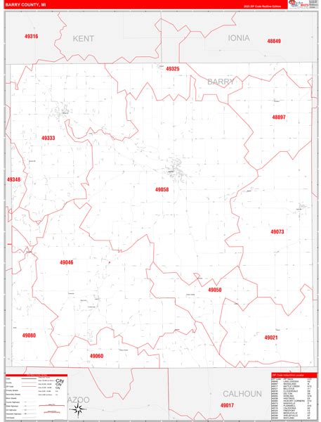 Barry County Mi Carrier Route Wall Map Red Line Style By Marketmaps