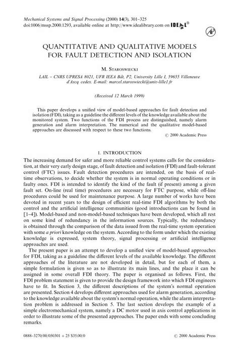 Pdf Quantitative And Qualitative Models For Fault Detection And