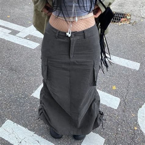 Sosana High Waist Ruched Cargo Maxi Skirt Yesstyle