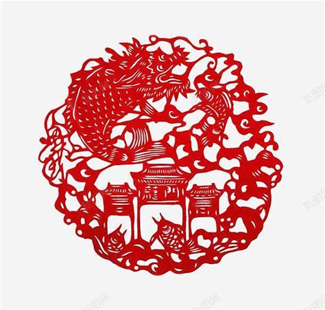 鲤鱼跃龙门剪纸 创意素材