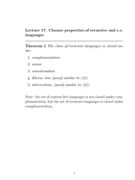 Lecture 17 Closure Properties Of Recursive And Re Languages Pdf