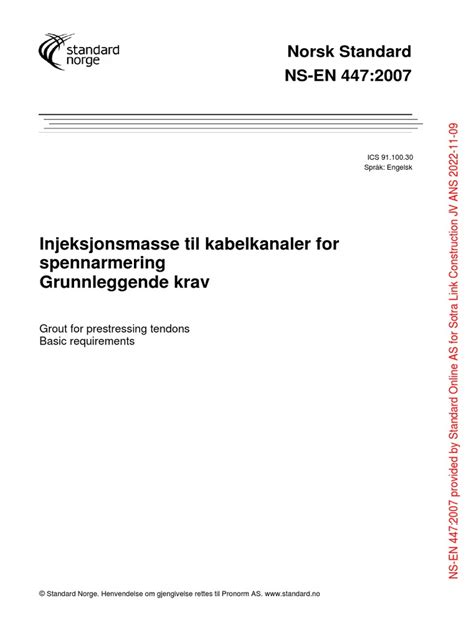 Ns En 447 2007 Grout For Prestressing Tendons Basic Requirements