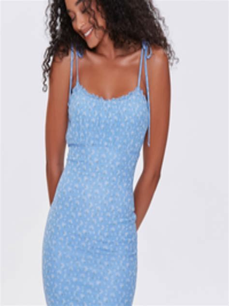 Buy Forever 21 Women Blue And White Floral Bodycon Mini Dress Dresses