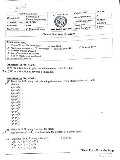 Data Structure Final 2023 2024 Pdf Software Engineering Computing