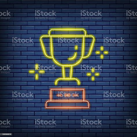 벡터 컵 트로피 수상 네온 사인 네온 스타일의 벡터 일러스트레이션 Championship에 대한 스톡 벡터 아트 및 기타 이미지 Championship 개념 개발