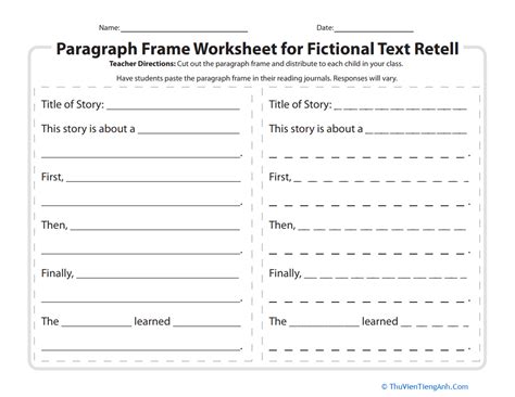Paragraph Frame Worksheet For Fictional Text Retell Thư Viện Tiếng Anh