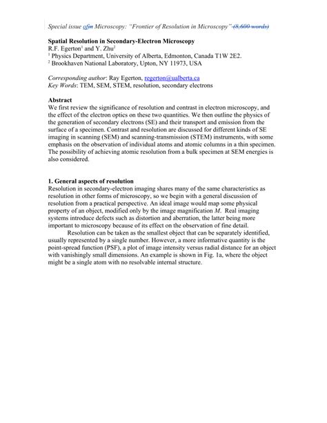 Pdf Spatial Resolution In Secondary Electron Microscopy