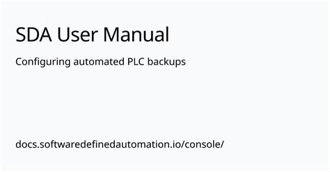 Configuring Automated Plc Backups Sda User Manual