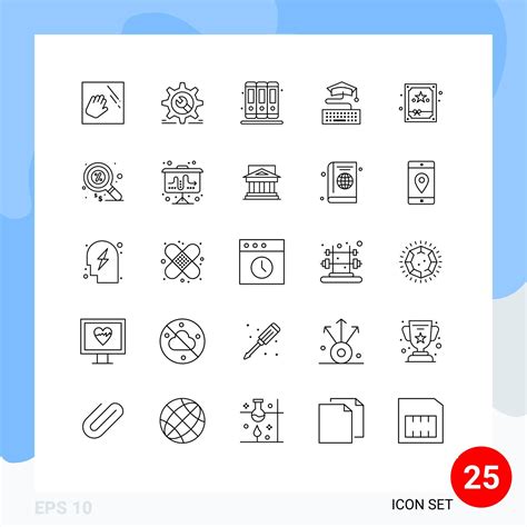 Editable Vector Line Pack Of 25 Simple Lines Of Box Graduation Configuration Education Key