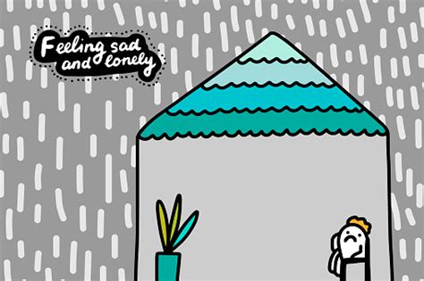 기분 슬프고 외로운 손으로 그린 벡터 일러스트 레이션 에 만화 만화 Stly 남자 앉아 집 검역 격리 0명에 대한 스톡 벡터 아트 및 기타 이미지 Istock