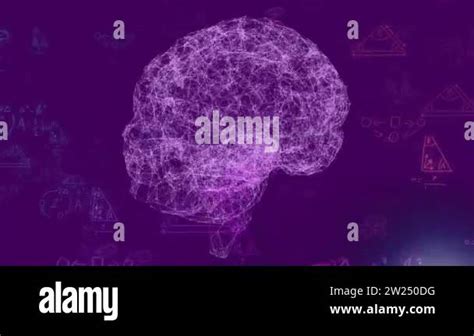 Animation Of Digital Interface With Icons And Data Processing With 3d Human Brain Spinning