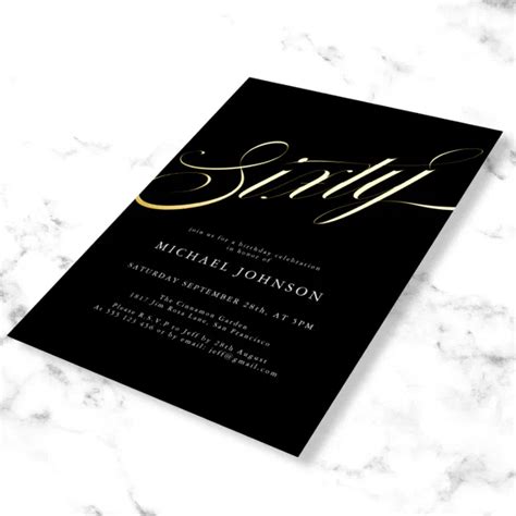 Modern Minimalist Sixty Black Gold 60th Birthday Foil Invitation Zazzle
