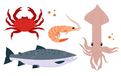 Premium Vector Sea Crab Shrimp Fish And Squid Vector Illustration