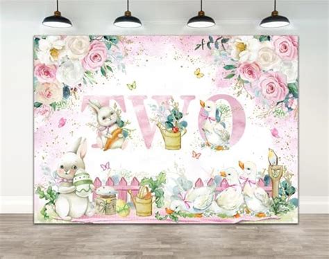 Ticuenicoa 7×5ft Bunny 2nd Birthday Party Backdrop For