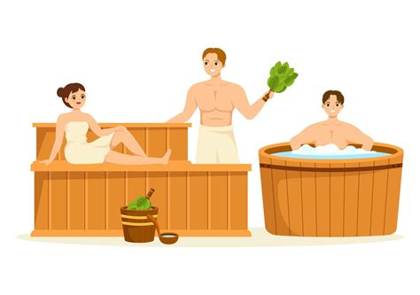 Sauna And Steam Room With People Relax Washing Their Bodies Steam Or