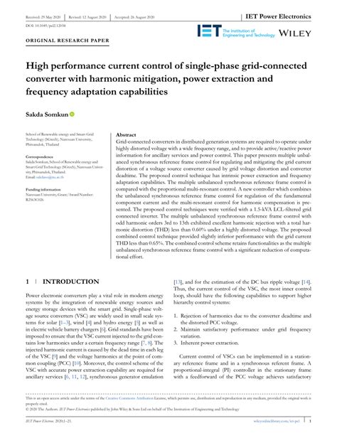 Pdf High Performance Current Control Of Single Phase Grid Connected
