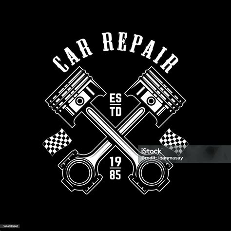 교차 자동차 피스톤이 있는 엠블럼 템플릿입니다 엠블럼 기호 포스터에 대 한 디자인 요소 벡터 그림 개념에 대한 스톡 벡터 아트