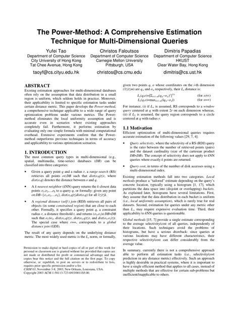 Pdf The Power Method A Comprehensive Estimation Technique For Multi Dimensional Queries
