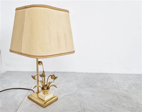 Vintage Brass Flower Table Lamp Attributed To Massive 1970s For Sale